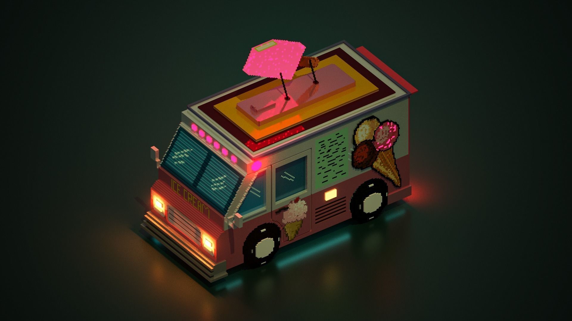 3D model Voxel ice cream truck model VR / AR / low-poly | CGTrader