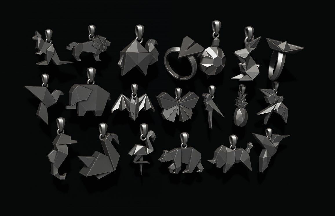 low poly ship camel lion parrot bat dove bull pendants pack 3D model 3D ...