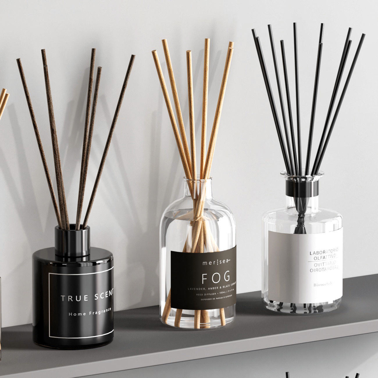 Diffuser Set reed diffusers on shelves 3D model | CGTrader