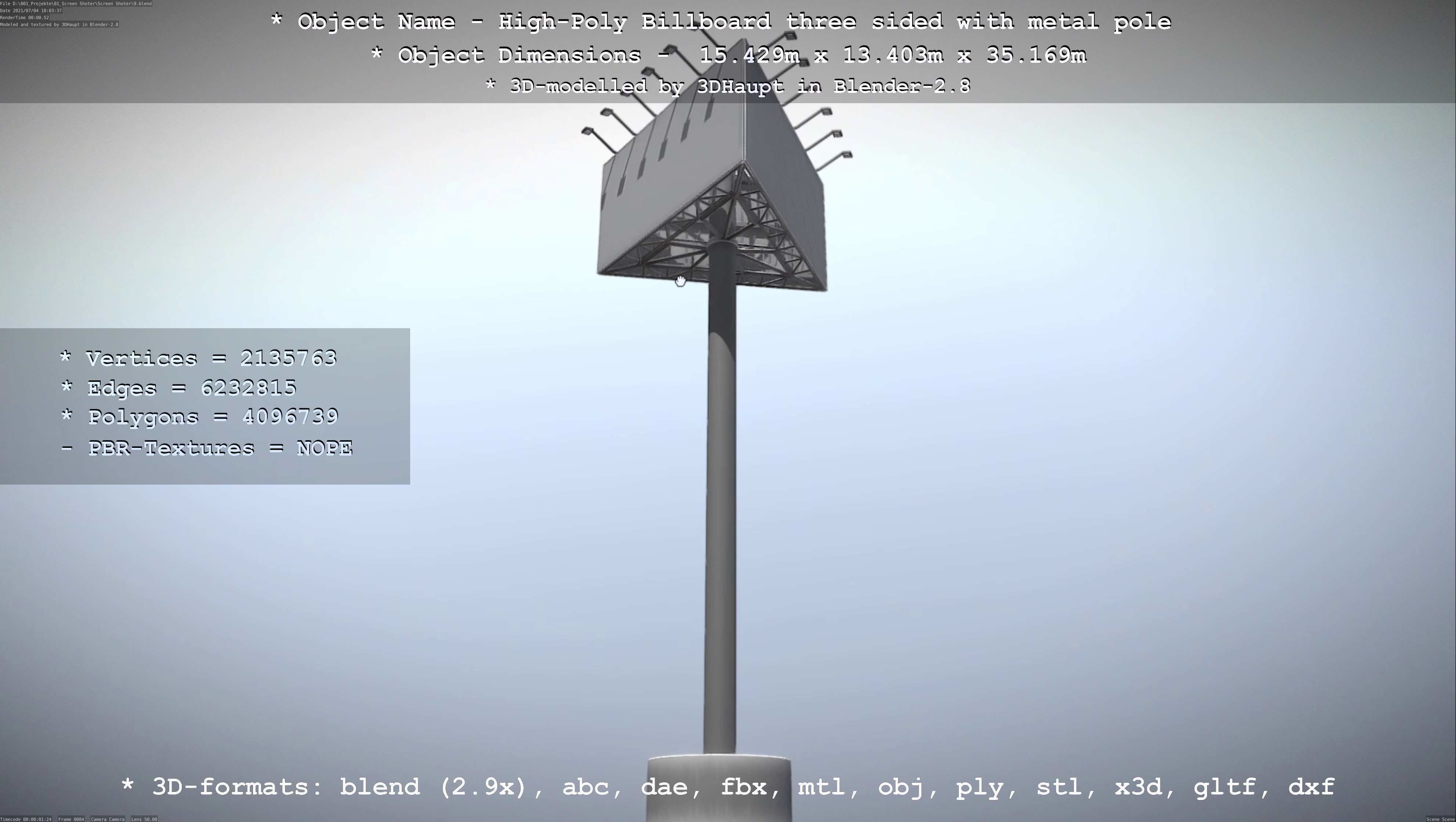 Billboard Three Sided with Metal Pole High-Poly 3D model | CGTrader