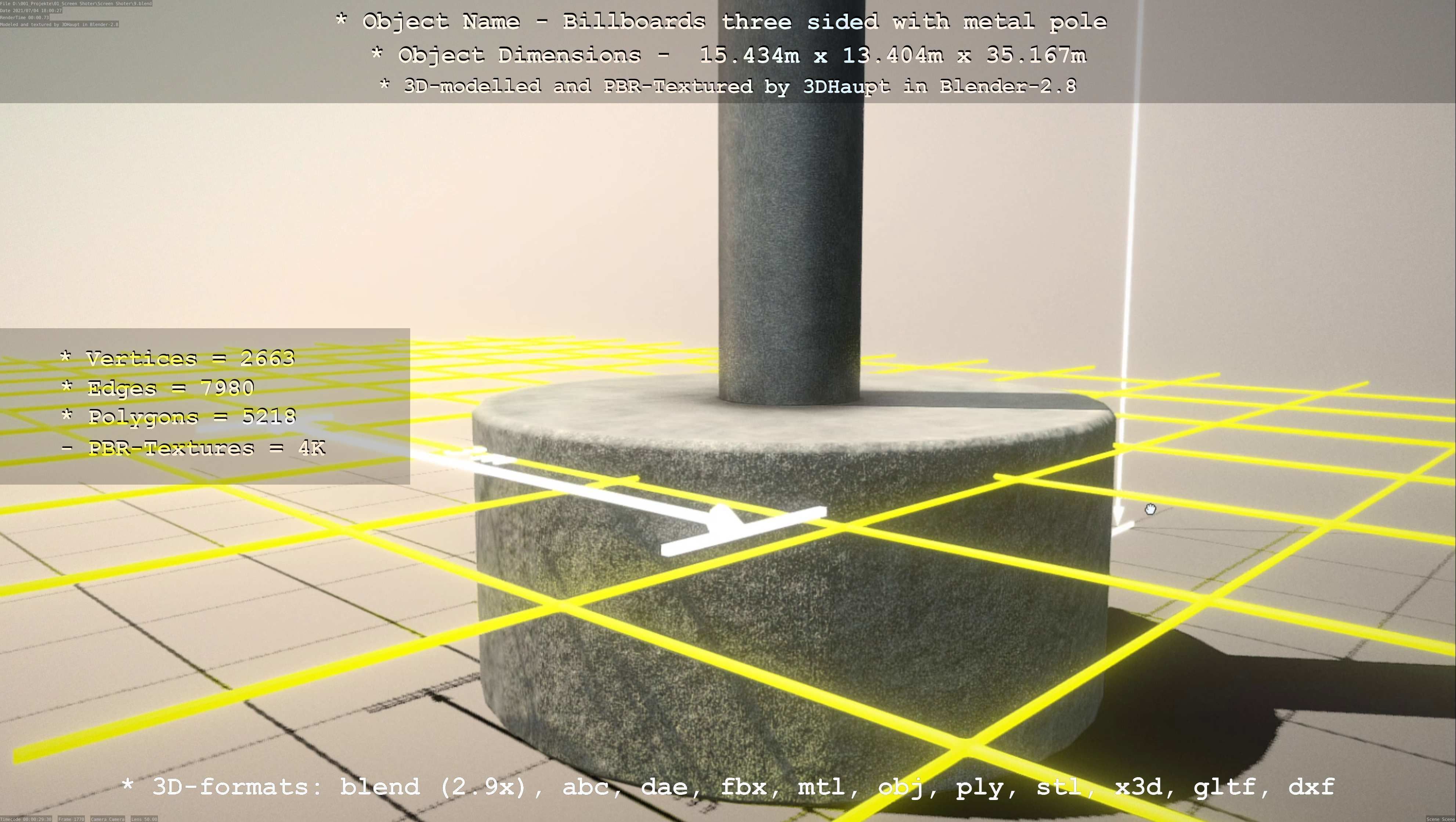 Billboard Three Sided with Metal Pole and Concrete Foundation 3D Model ...