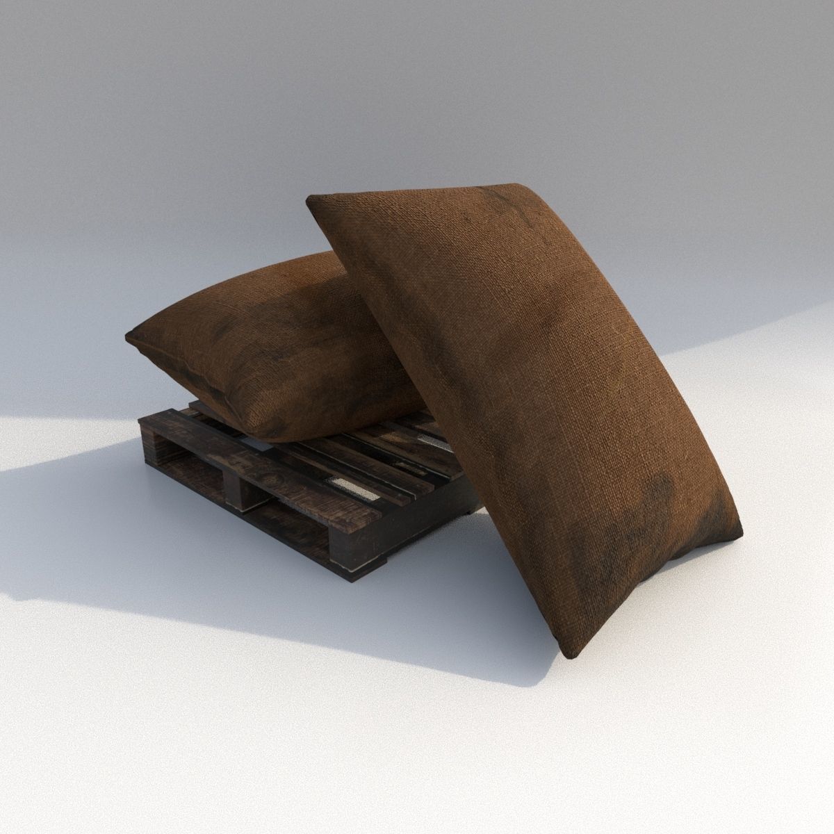 Old sacks on wood pallet 3D model | CGTrader