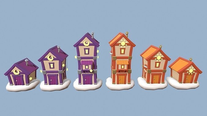 3D model Cartoon Houses Sun and Moon VR / AR / low-poly | CGTrader