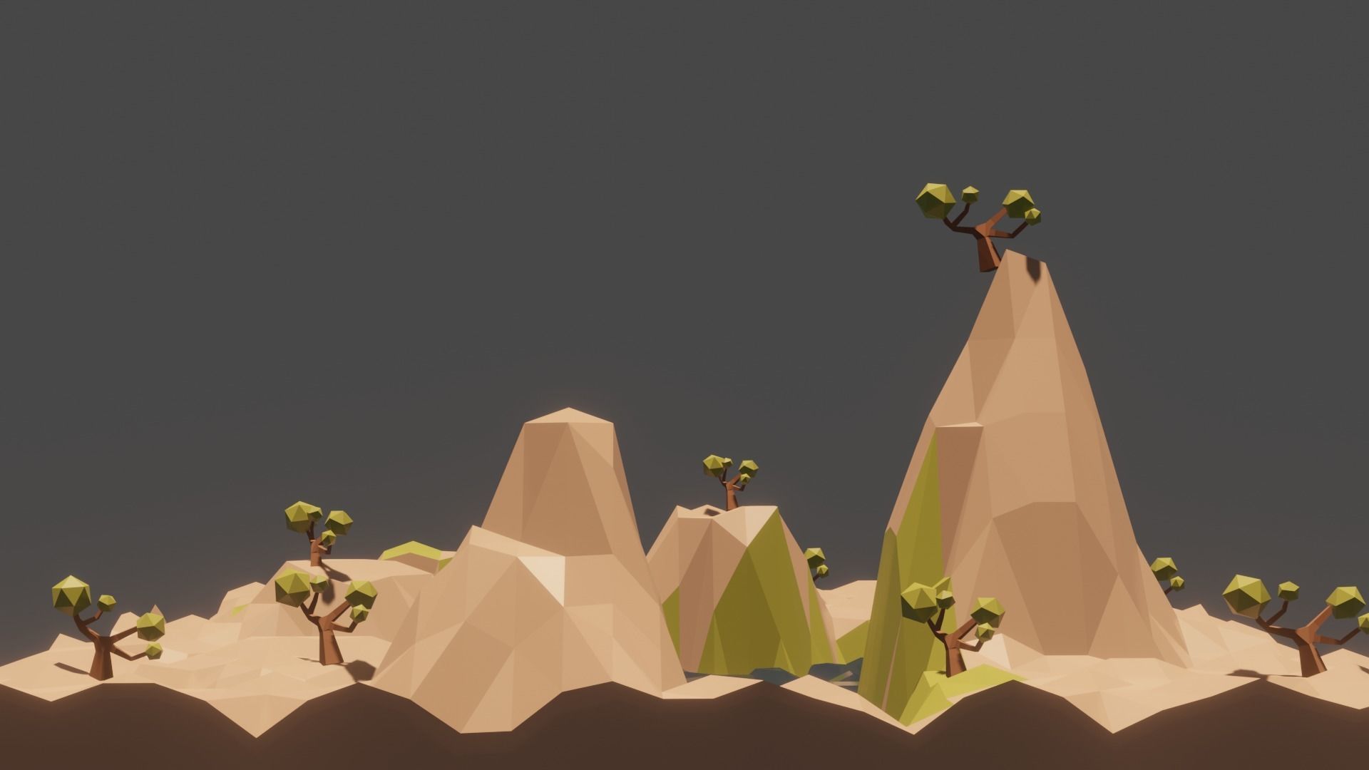 3D model Low poly Savannah mountain with trees on top VR / AR / low ...