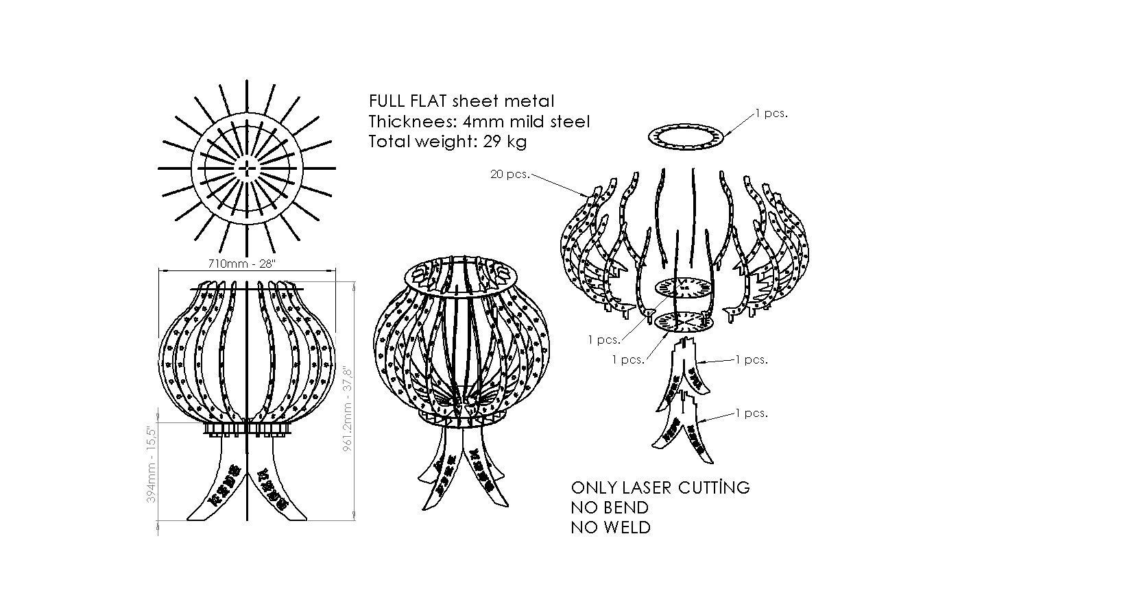 Modular Fire pit Design Dxf for Cnc Laser and Step format 3d 3D model ...