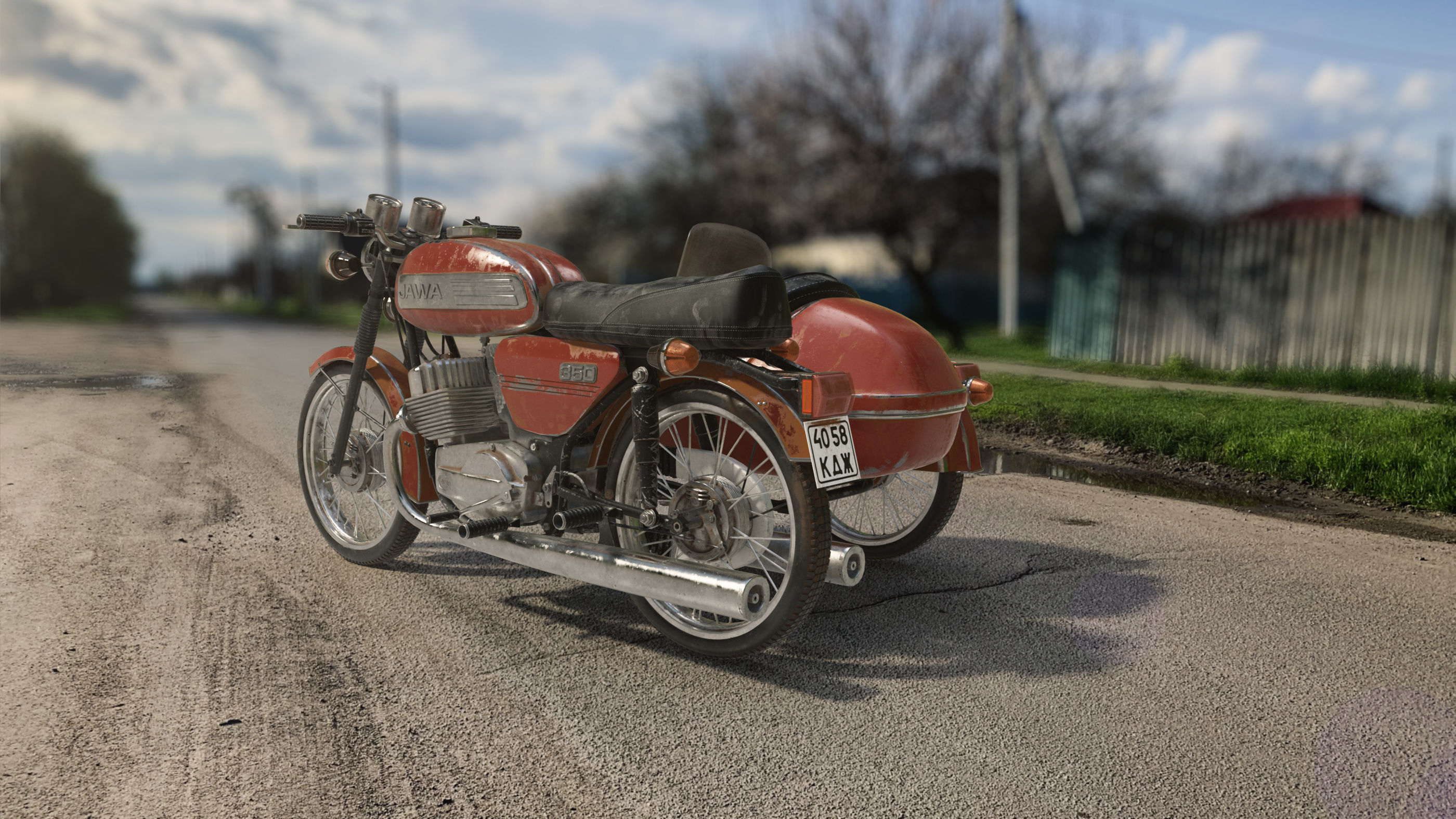 Motorcycle Jawa 350 with a sidecar 3D model | CGTrader