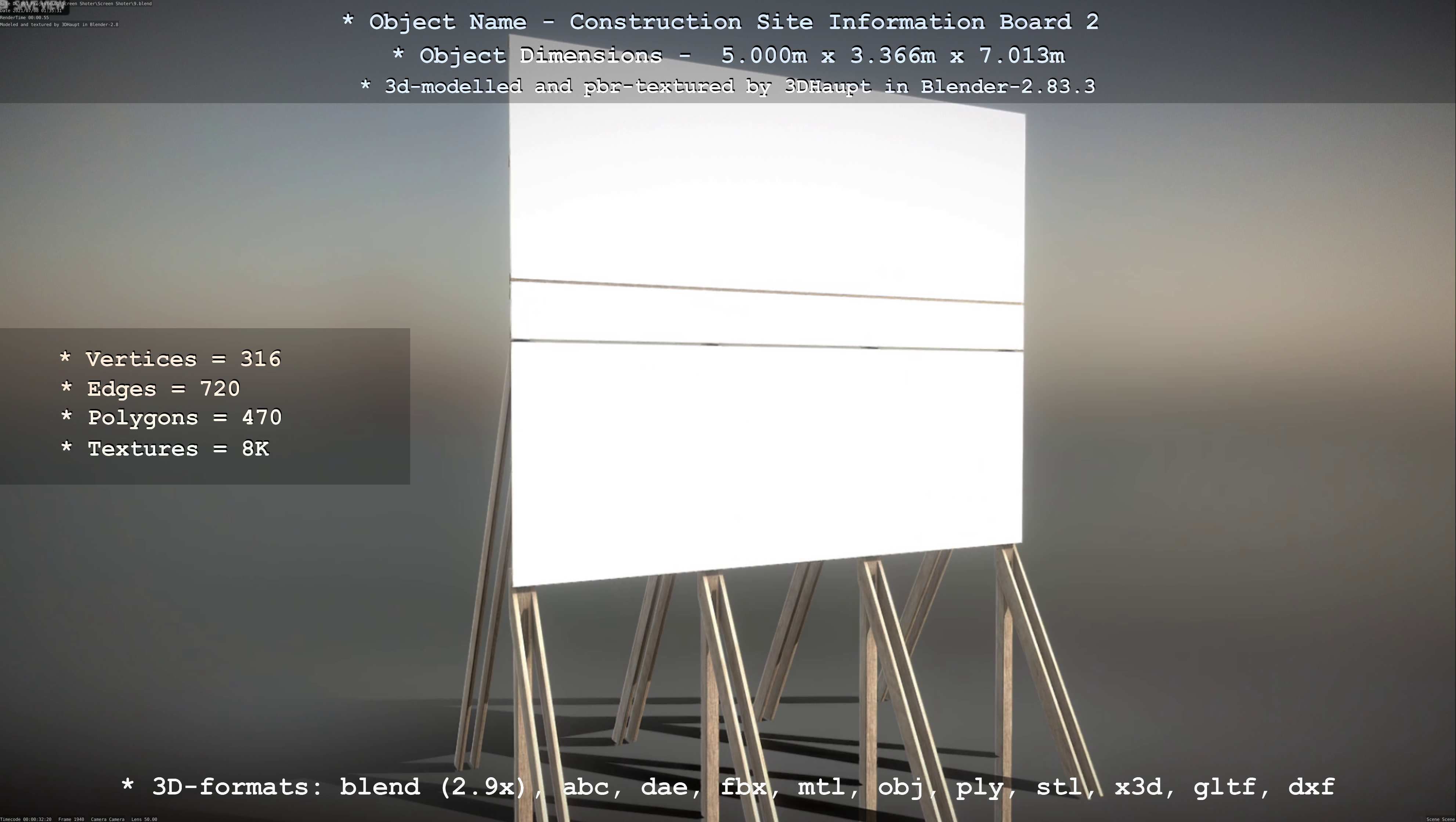 3D model Construction Site Information Board 2 VR / AR / low-poly ...