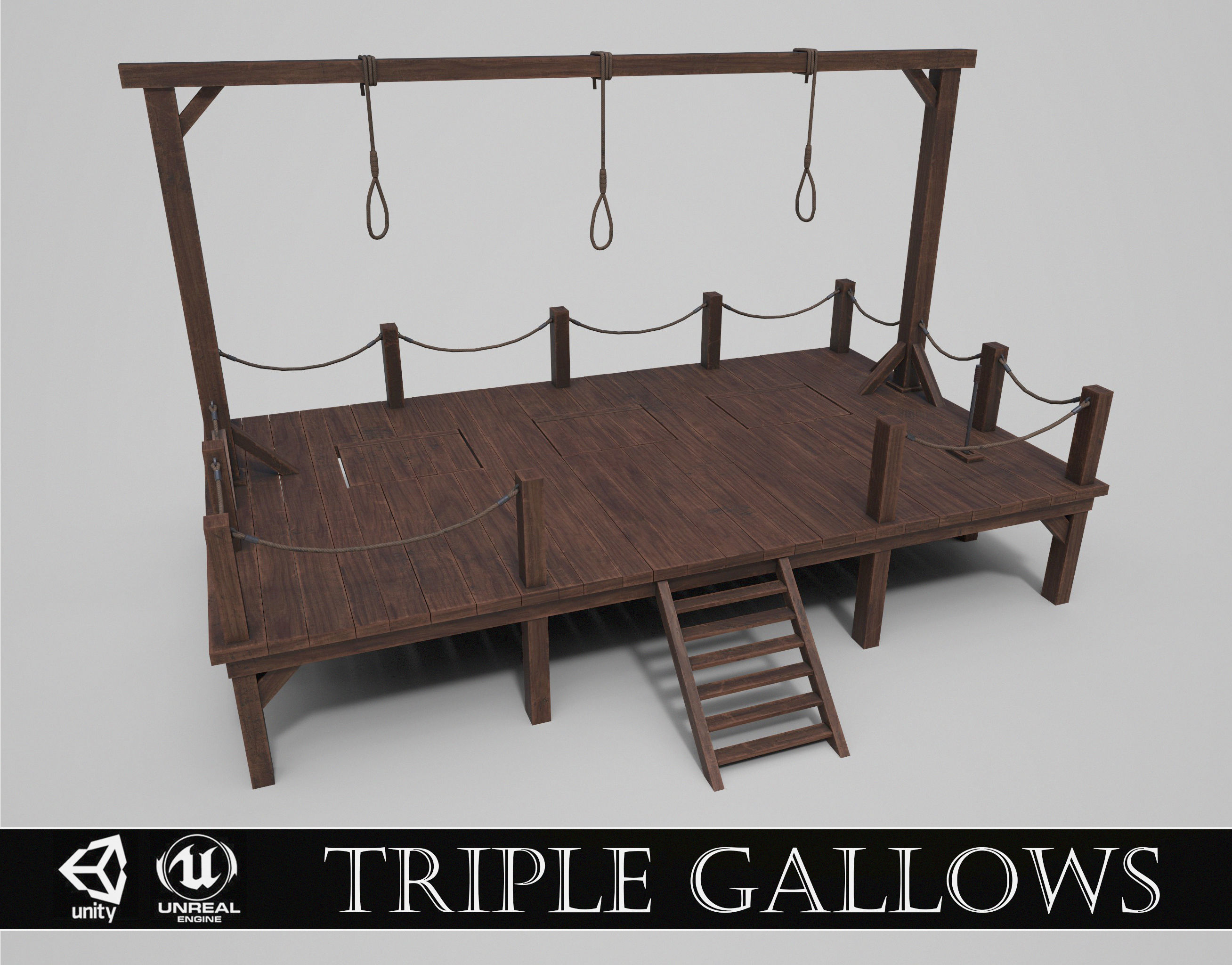 3D model Medieval Triple Gallows VR / AR / low-poly | CGTrader