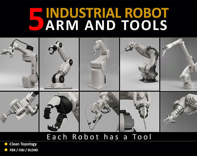 5 Industrial Robot Arm and 5 tools 3D model | CGTrader