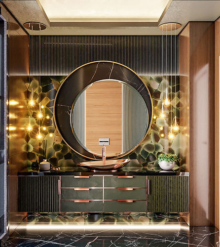 Marble and Wood WC with Copper Details 3D model | CGTrader