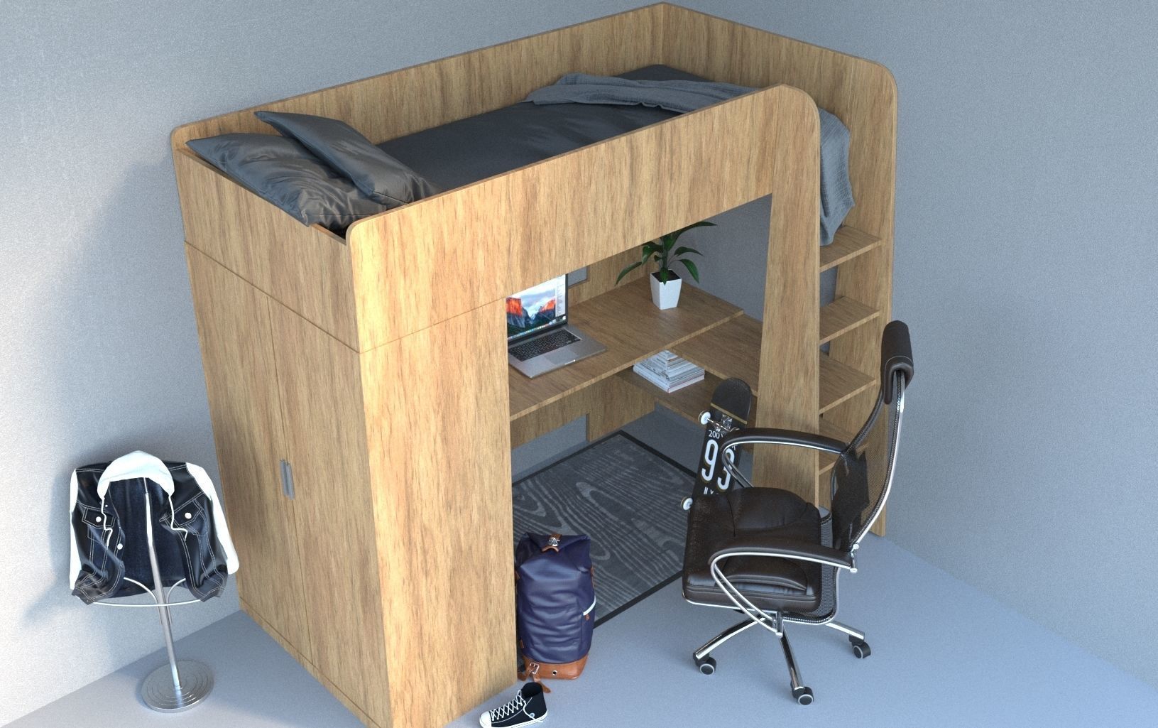 Loft bed 3D model | CGTrader