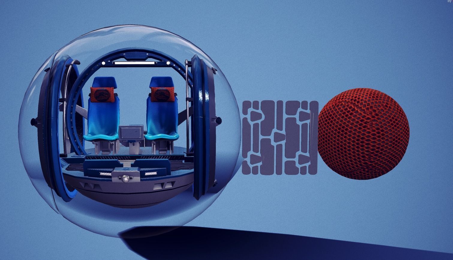 3D model Gyrosphere inside of car with two seats VR / AR / low-poly ...