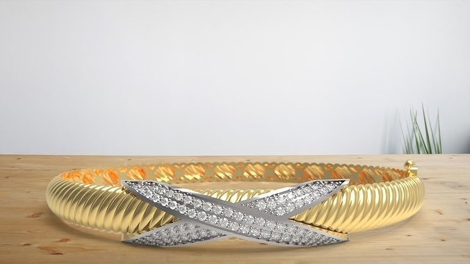 Light weight gold bracelet with X shape Gem on top free 3D model 3D ...