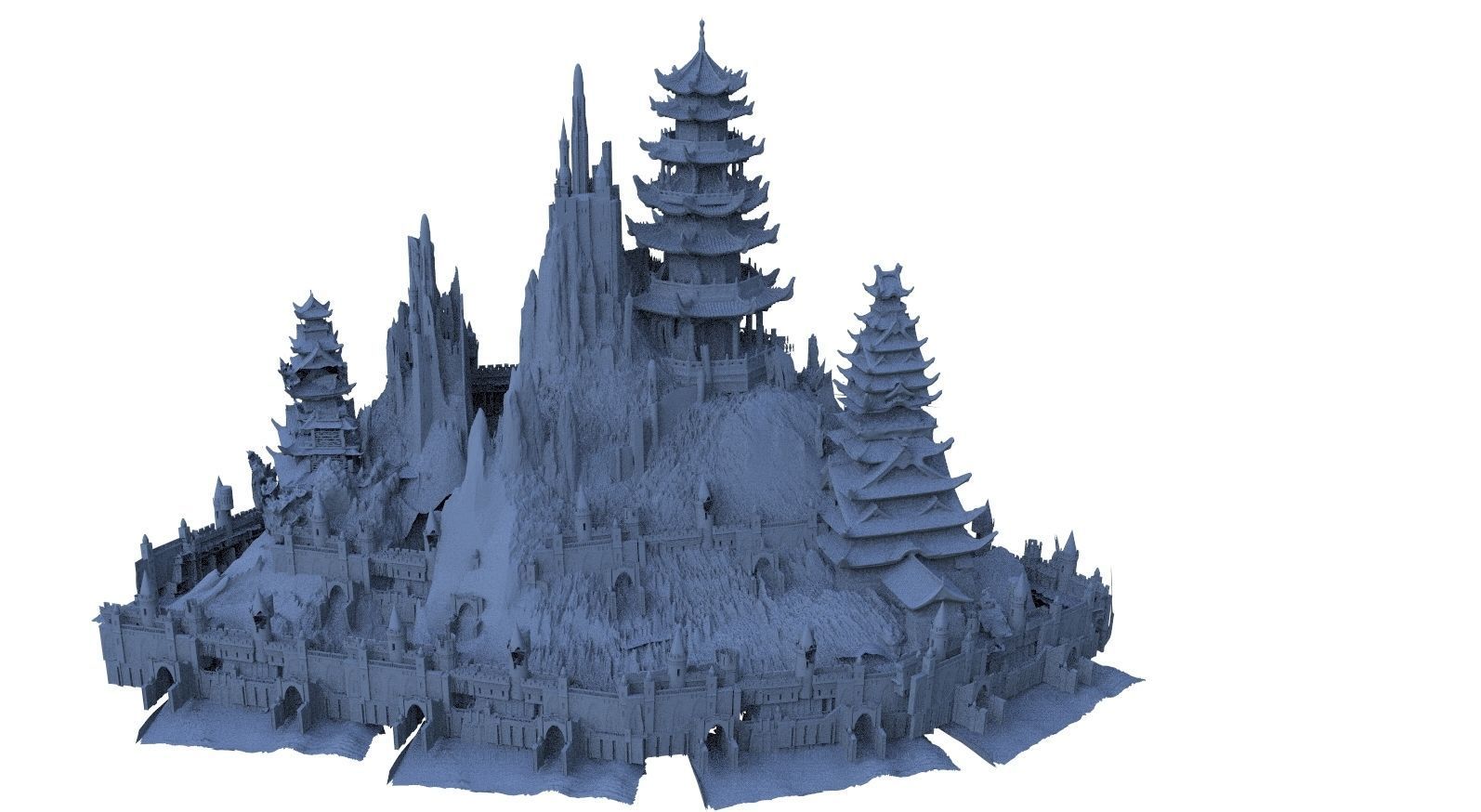 Island fortress Chinese Architecture Full 3D model