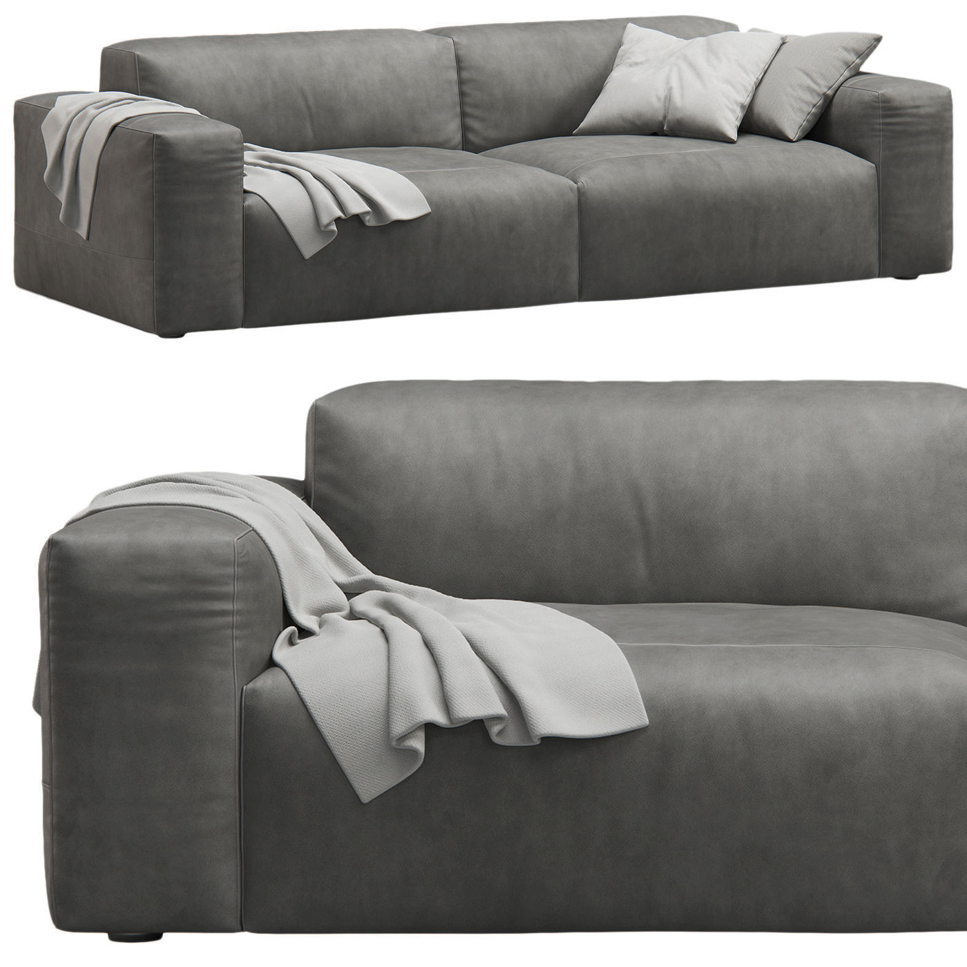 Grey Leather 2seat Cloud Sofa by Prostoria 3D model | CGTrader