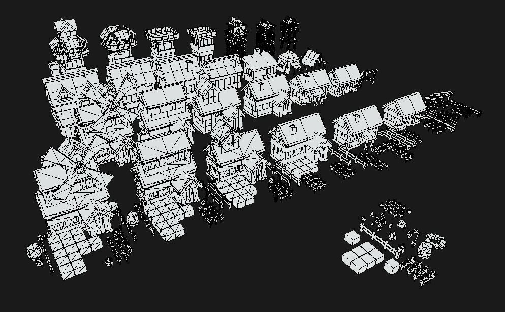 simple low poly village buildings free VR / AR / low-poly 3D model ...