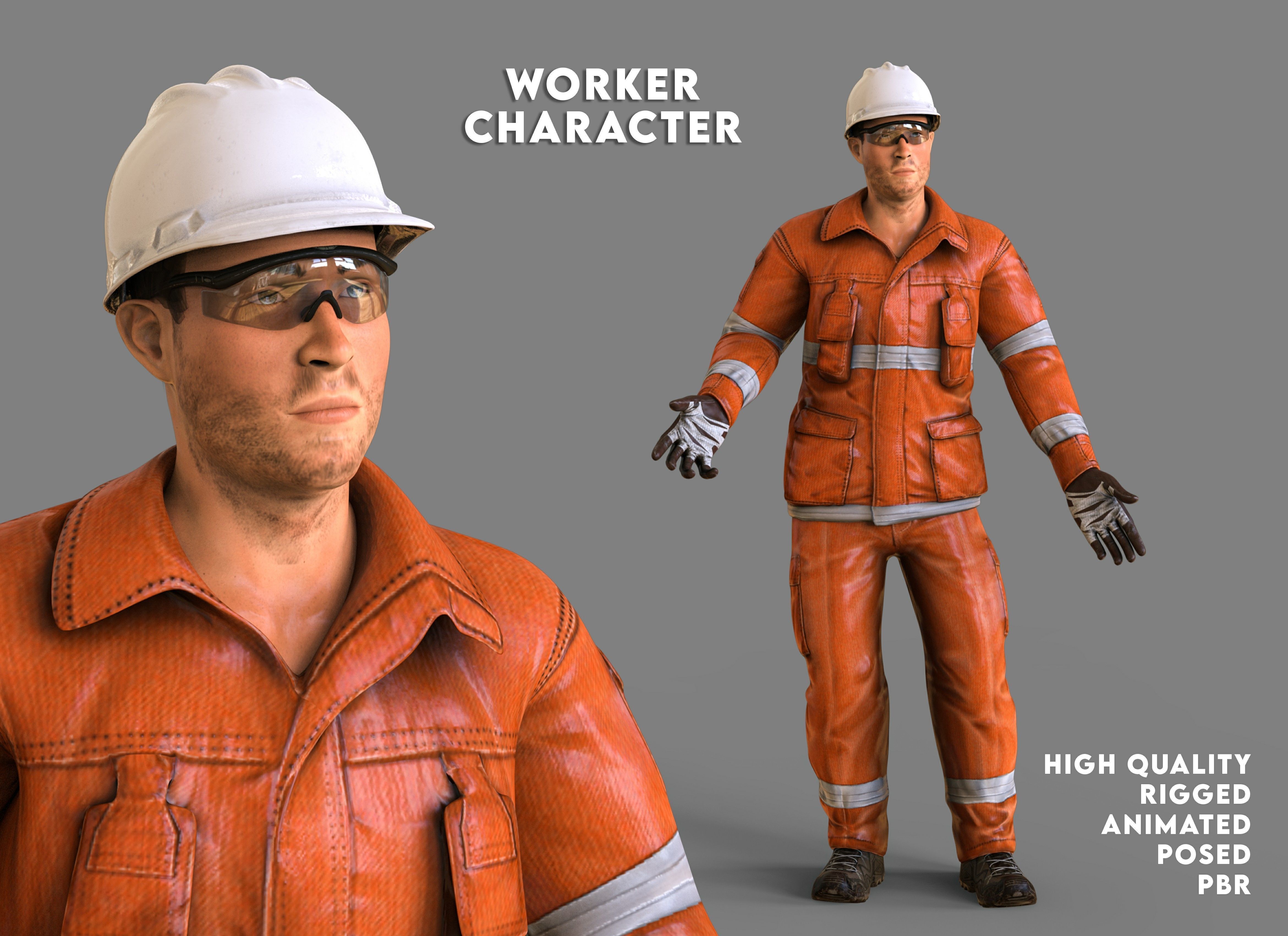 3D model Worker Male Realistic rigged Animated VR / AR / low-poly ...