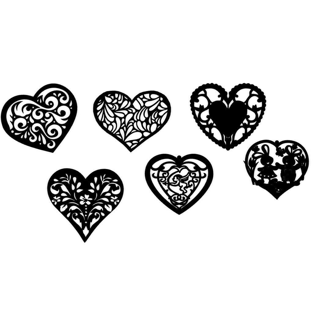 6 Different Hearts Motif 3D model 3D printable | CGTrader