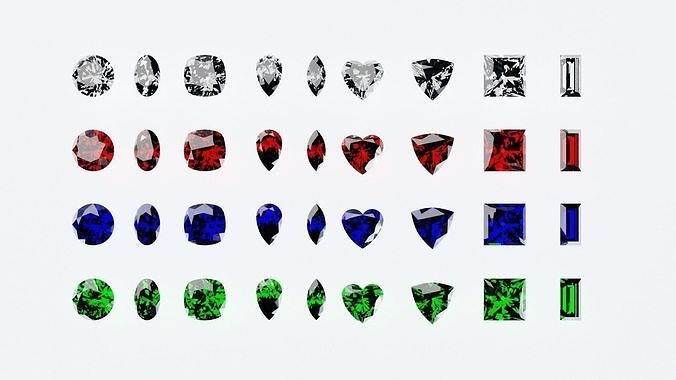 9 Different faceted gemstone model free VR / AR / low-poly 3D model ...