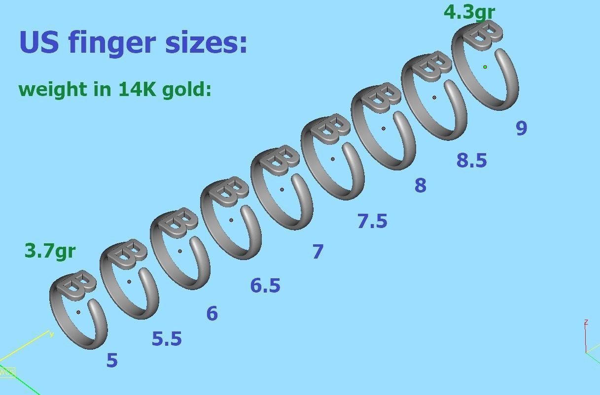 B Letter Ring Initial letter Ring Open ring Personalized ring 3D model ...