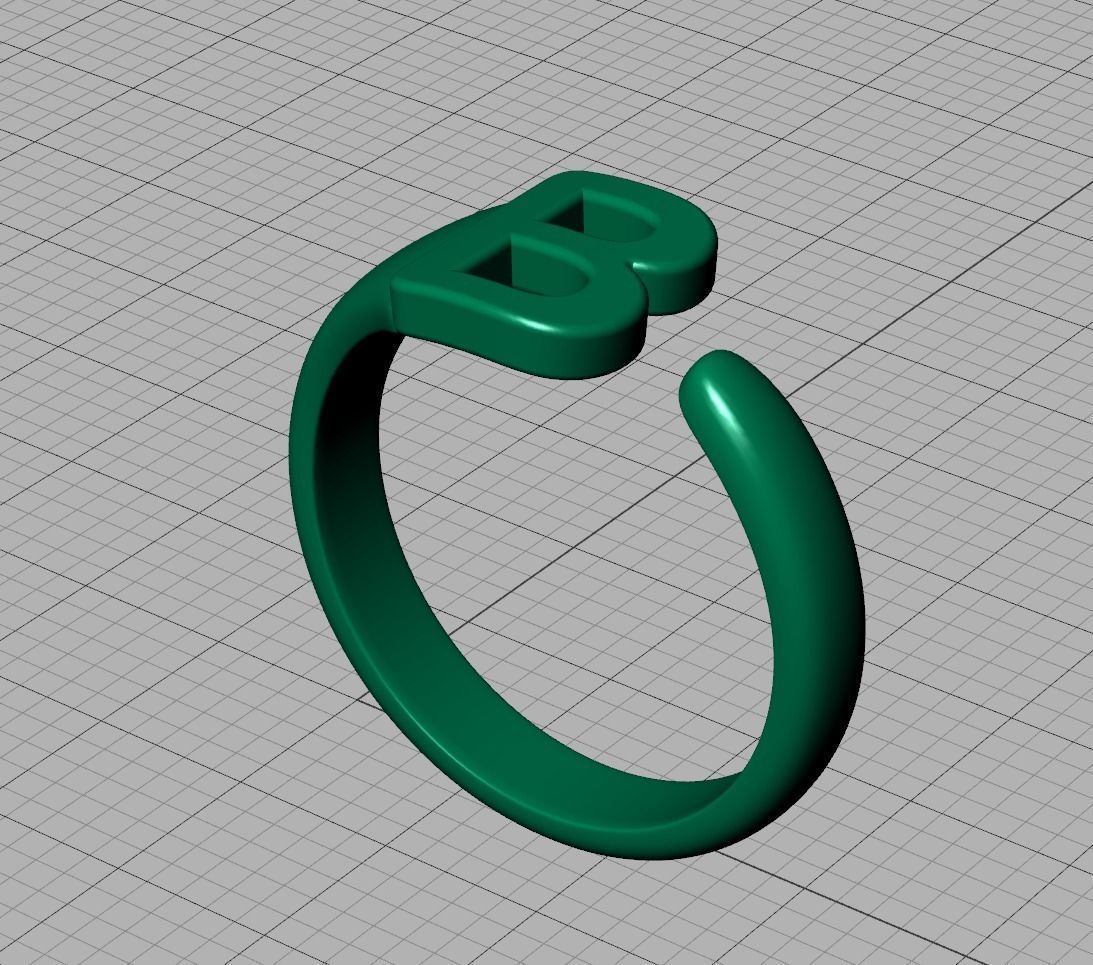 B Letter Ring Initial letter Ring Open ring Personalized ring 3D model ...