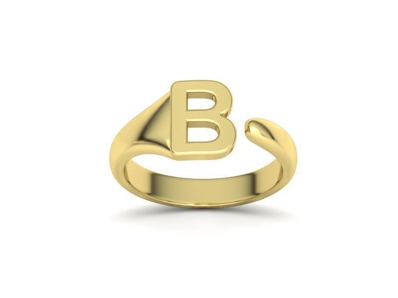 B Letter Ring Initial letter Ring Open ring Personalized ring 3D model ...