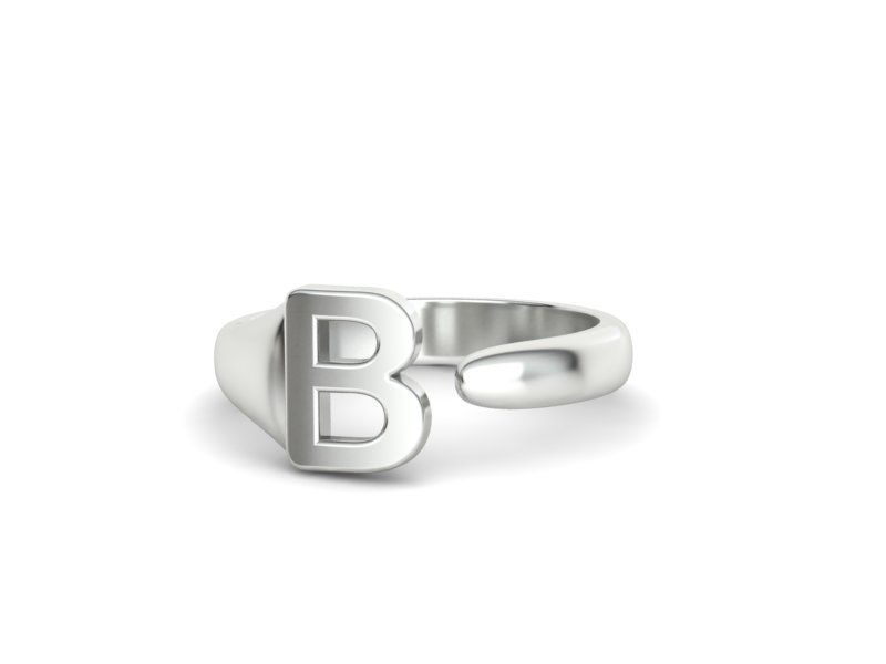 B Letter Ring Initial letter Ring Open ring Personalized ring 3D model ...