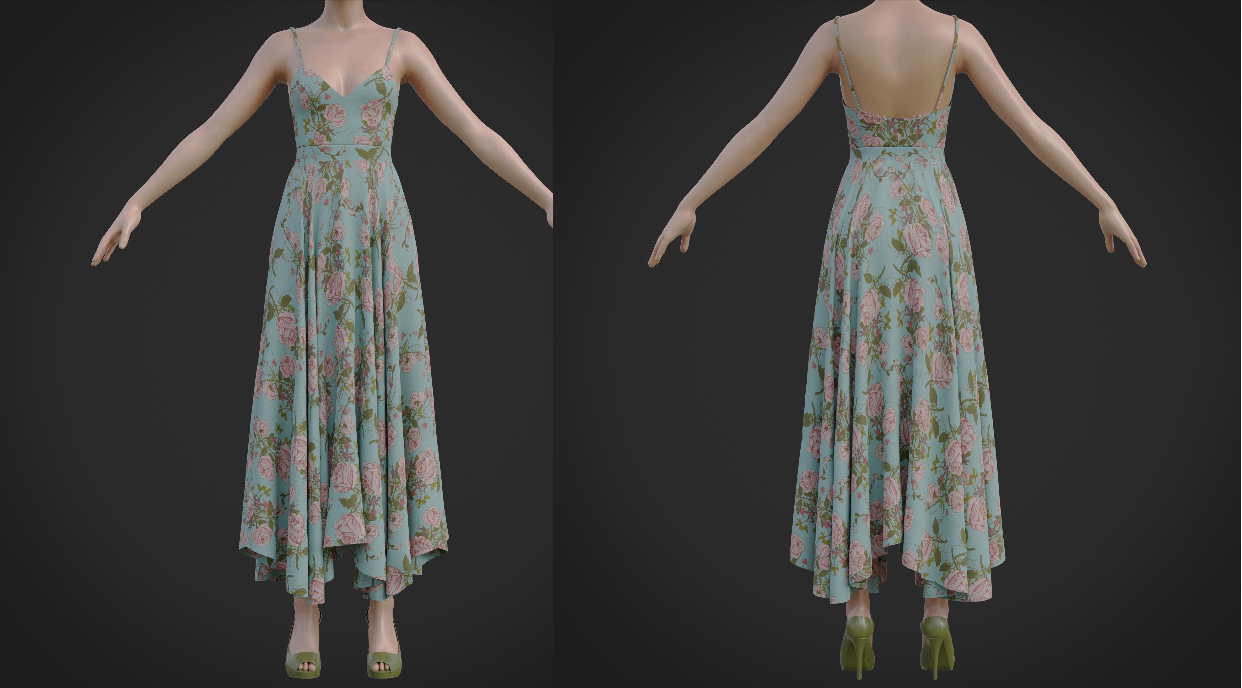 Flowy Floral Summer Maxi Dress 3D model | CGTrader