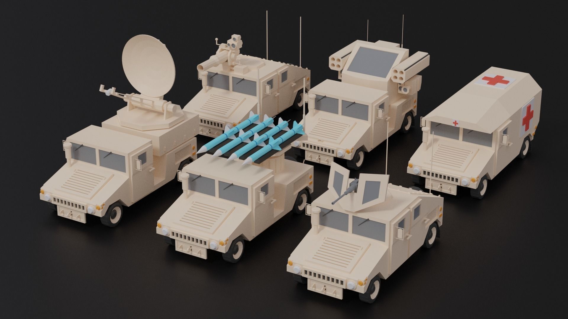 3D model Cartoon HUMVEE Military Hummer Collection VR / AR / low-poly ...