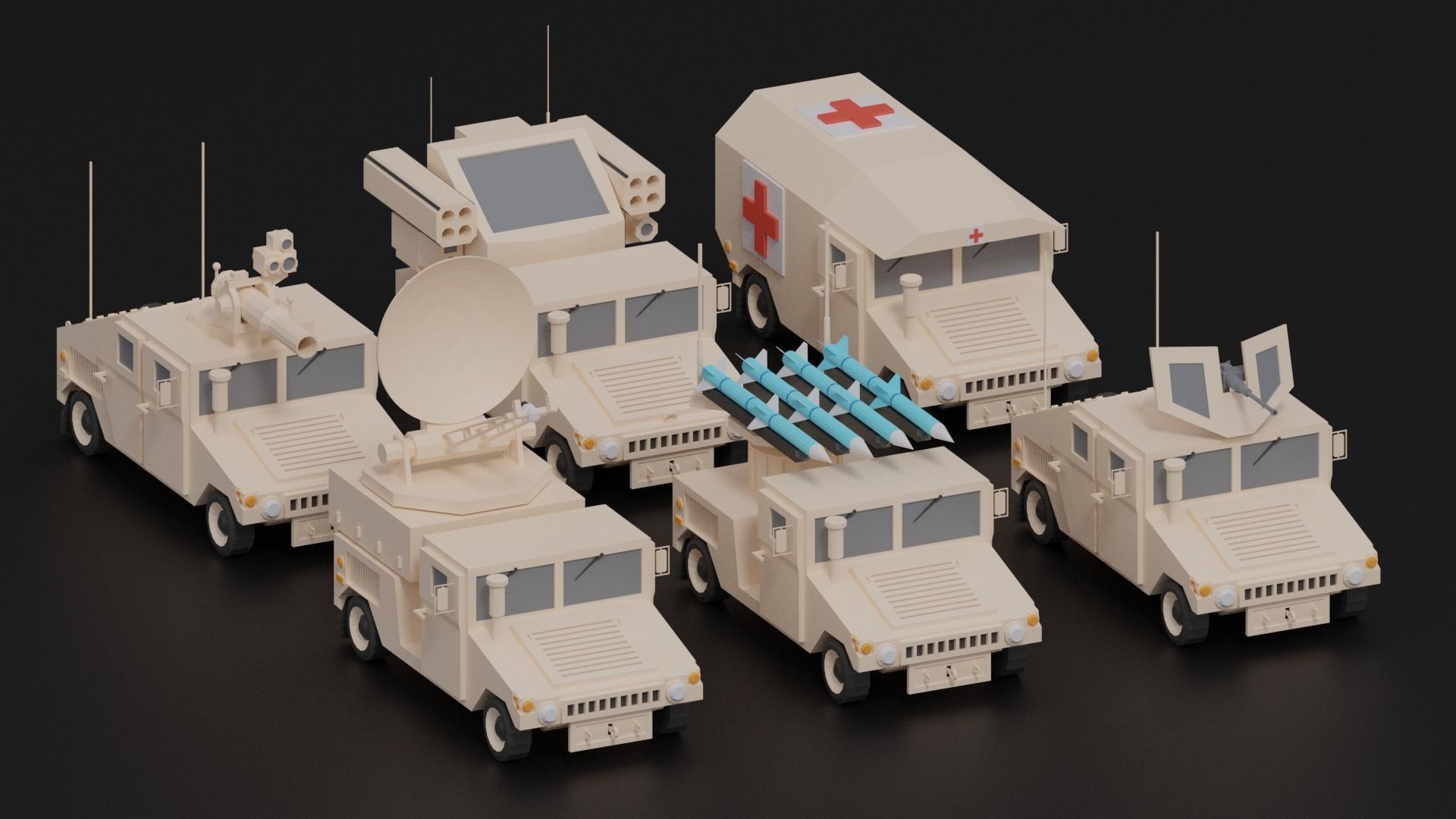 3D model Cartoon HUMVEE Military Hummer Collection VR / AR / low-poly ...