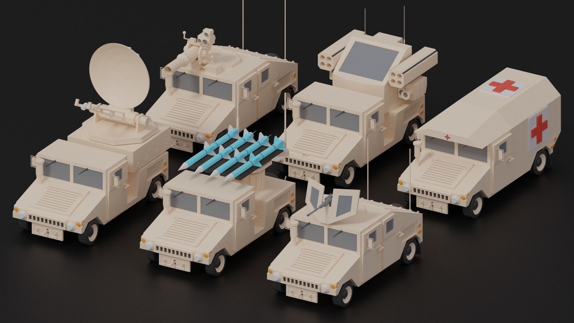3D model Cartoon HUMVEE Military Hummer Collection VR / AR / low-poly ...