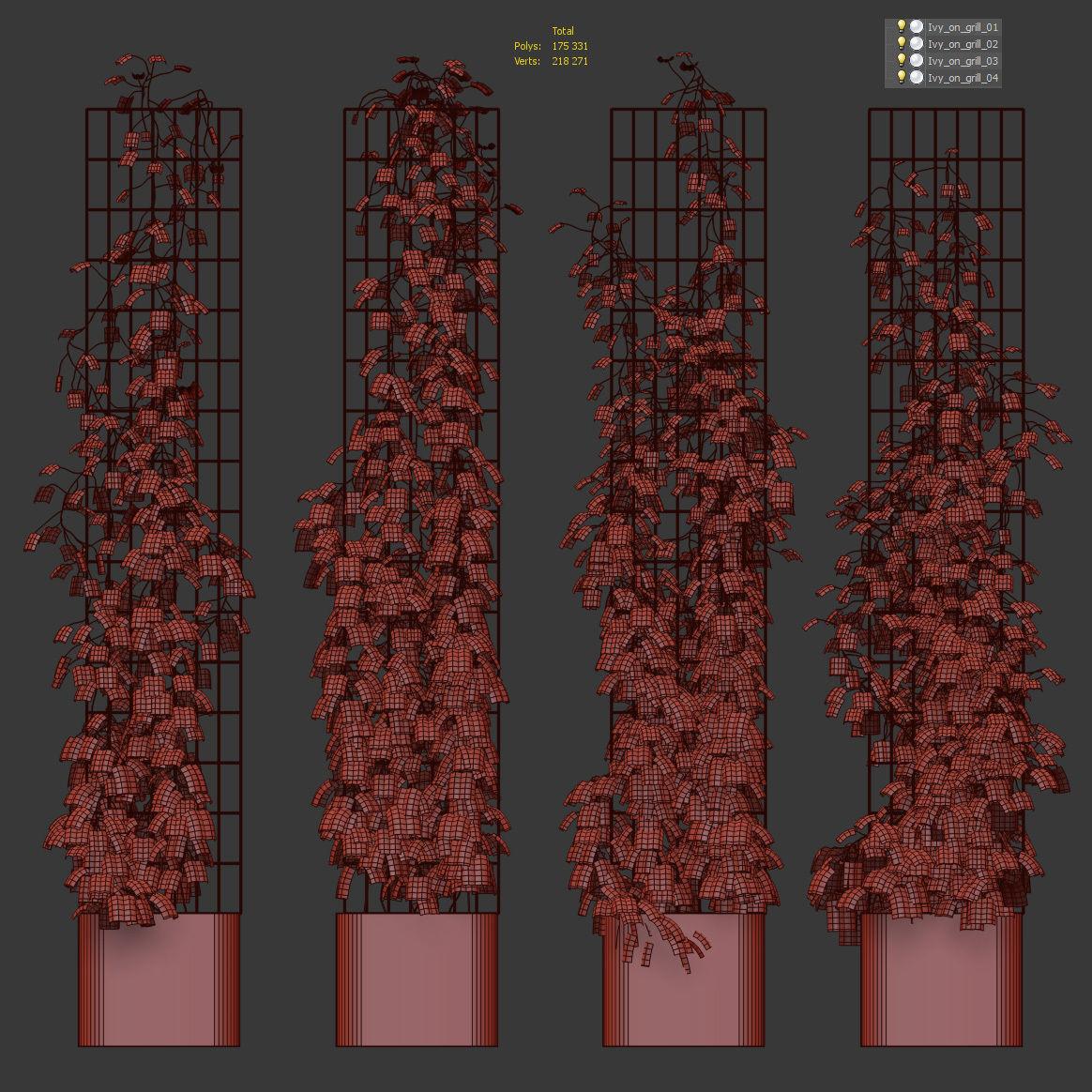 4 models of ivy on a wire rack in a planter 3D model | CGTrader