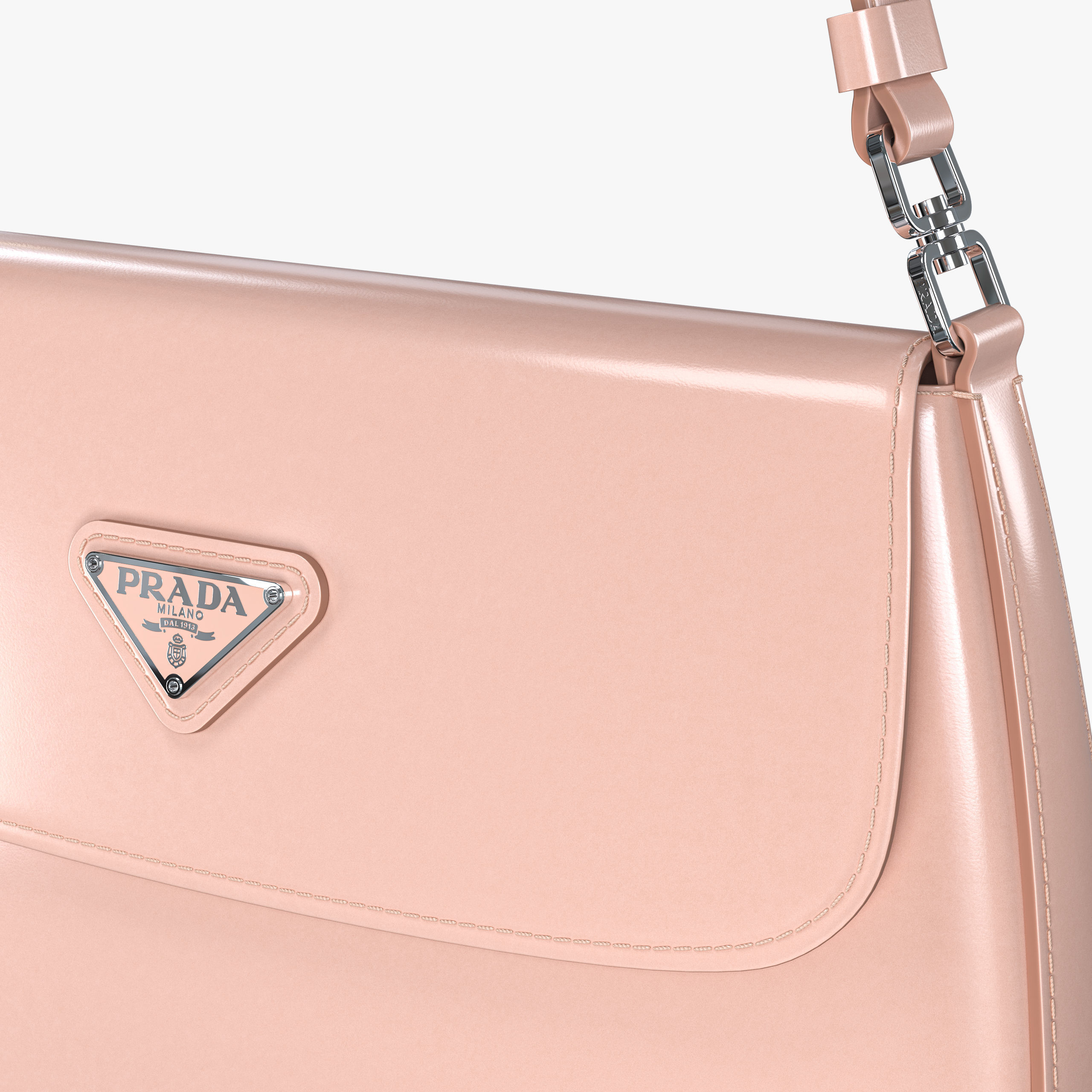 Prada Cleo brushed leather shoulder bag with flap Orchid Pink 3D model ...