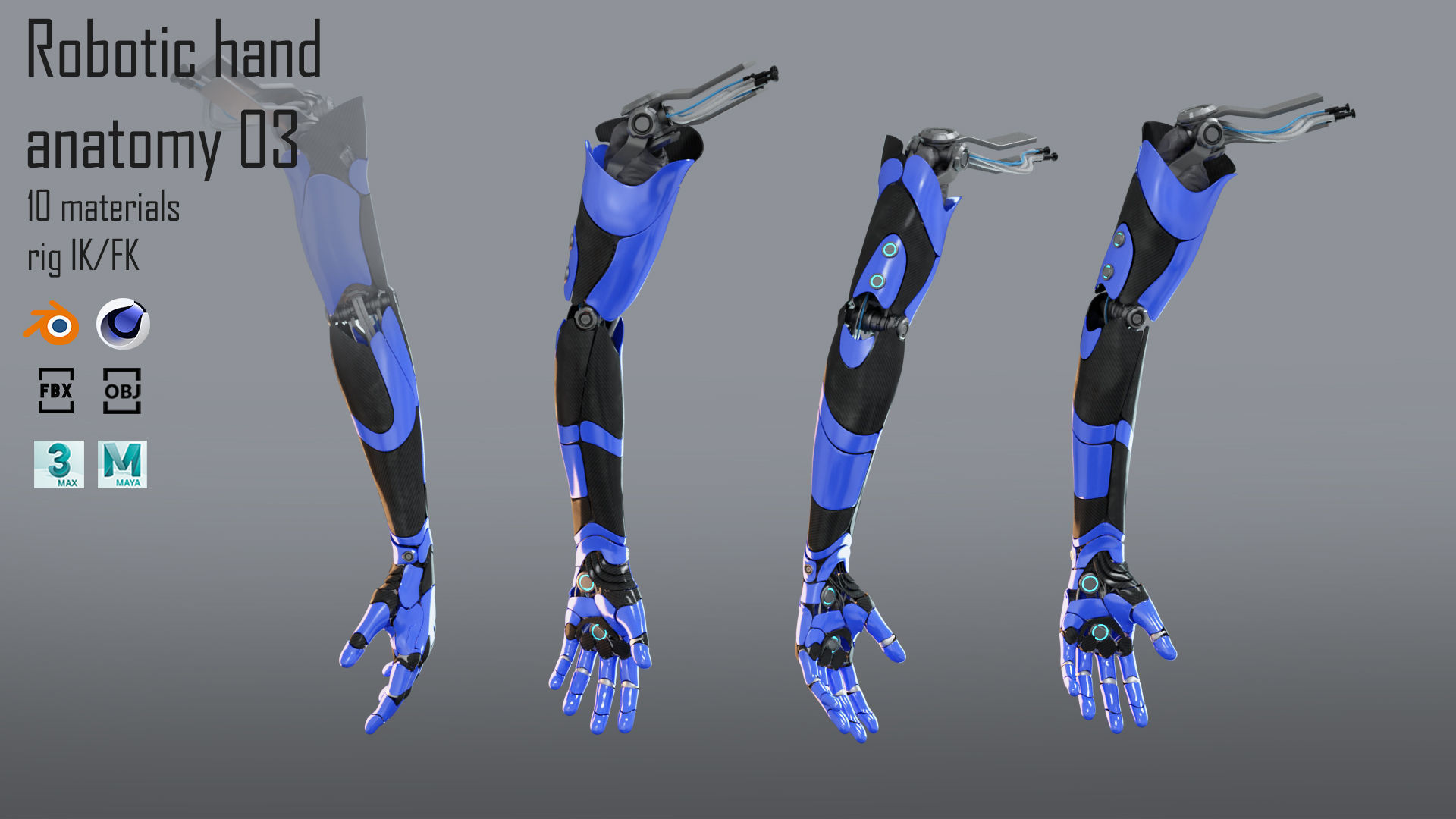 Robotic hand anatomy 03 3D model animated rigged | CGTrader