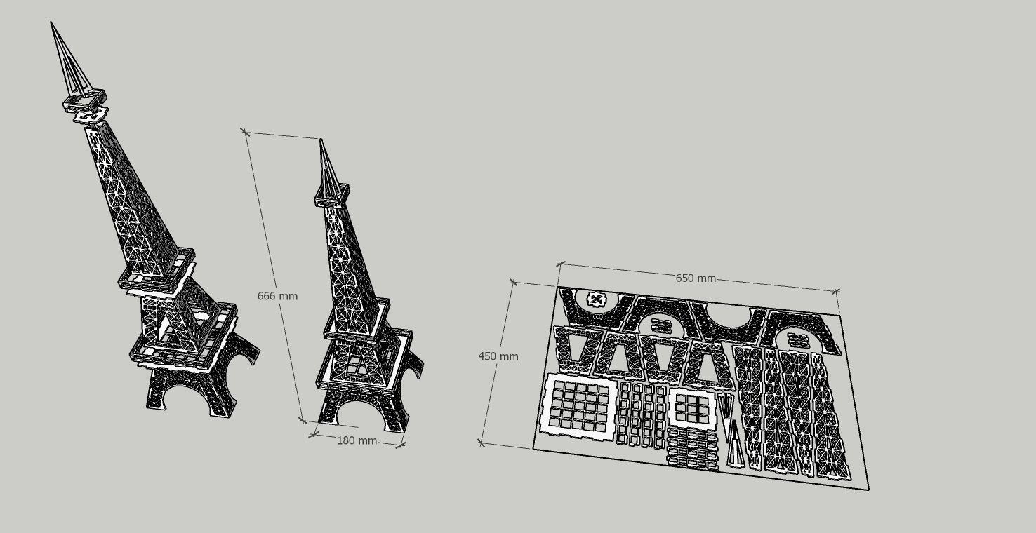 Eiffel Tower CNC Laser Cut 66 cm 3D model 3D printable | CGTrader