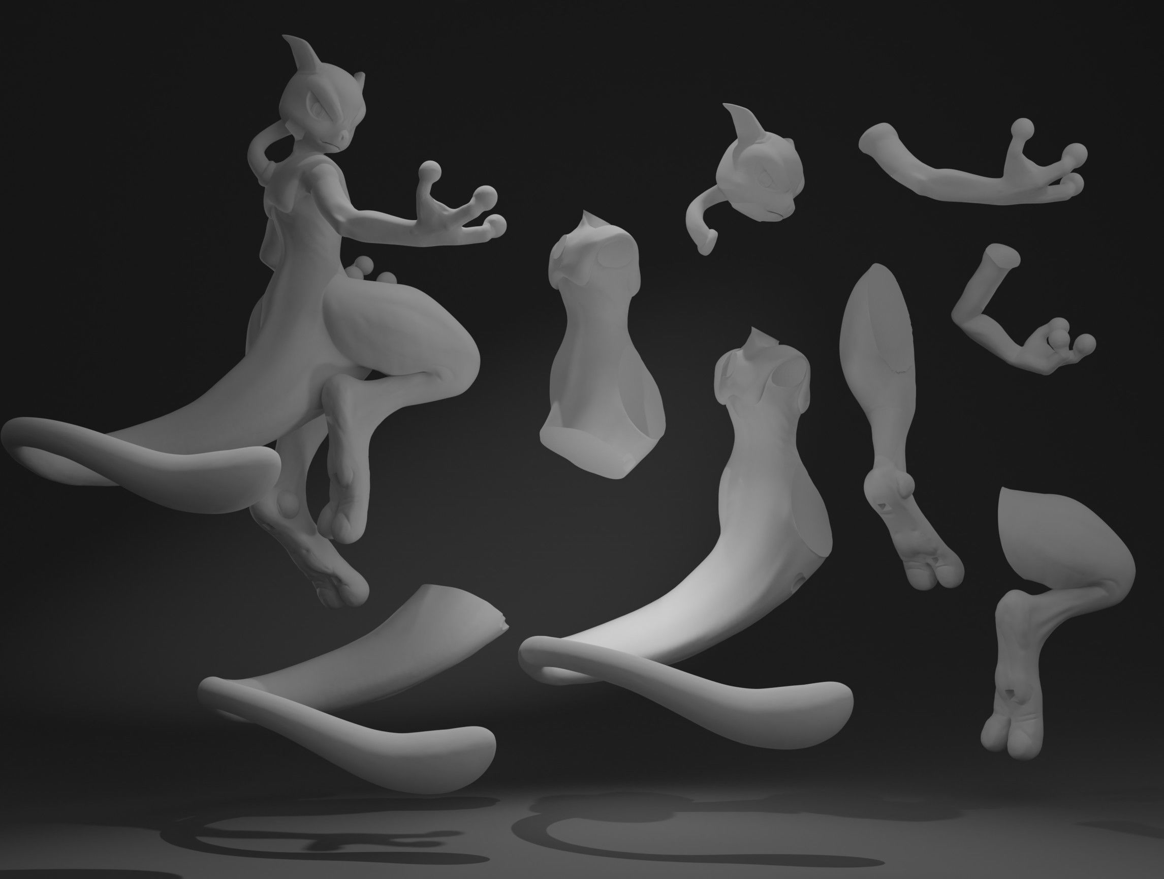 MEWTWO WITH SHADOWBALL-3D printable pokemon with cuts and whole 3D ...