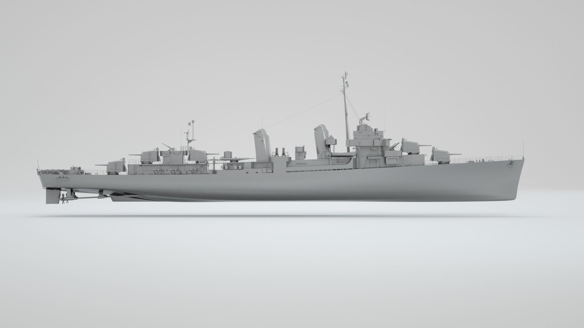USS Kidd Destroyer DD-661 3D model rigged | CGTrader