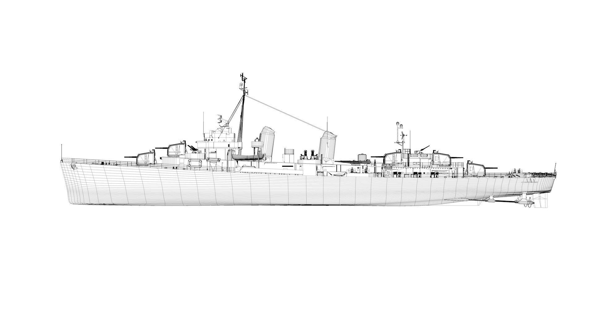 USS Kidd Destroyer DD-661 3D model rigged | CGTrader