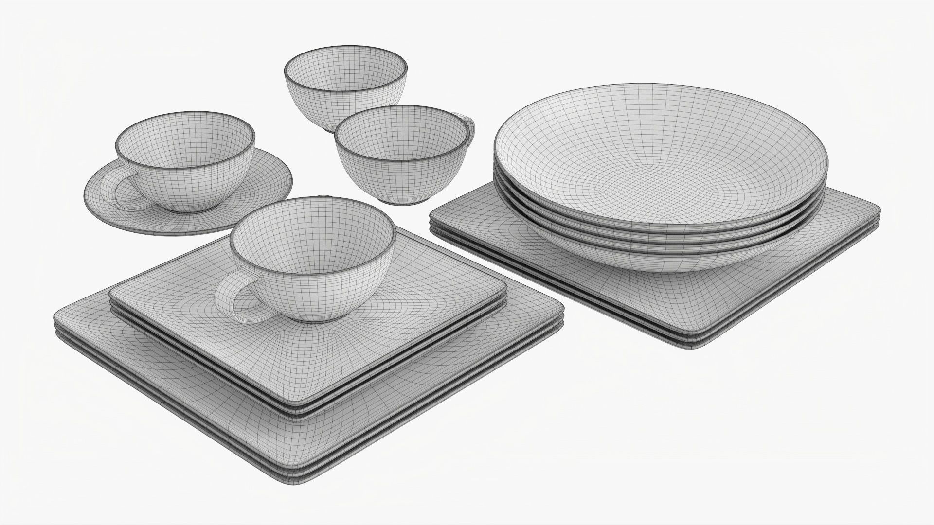 Square and round dinnerware set 3D model | CGTrader