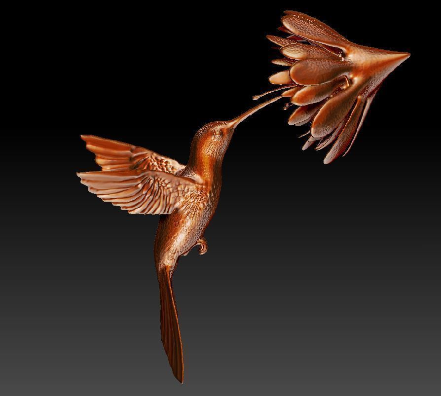 Hummingbird model with flower 3D model 3D printable | CGTrader