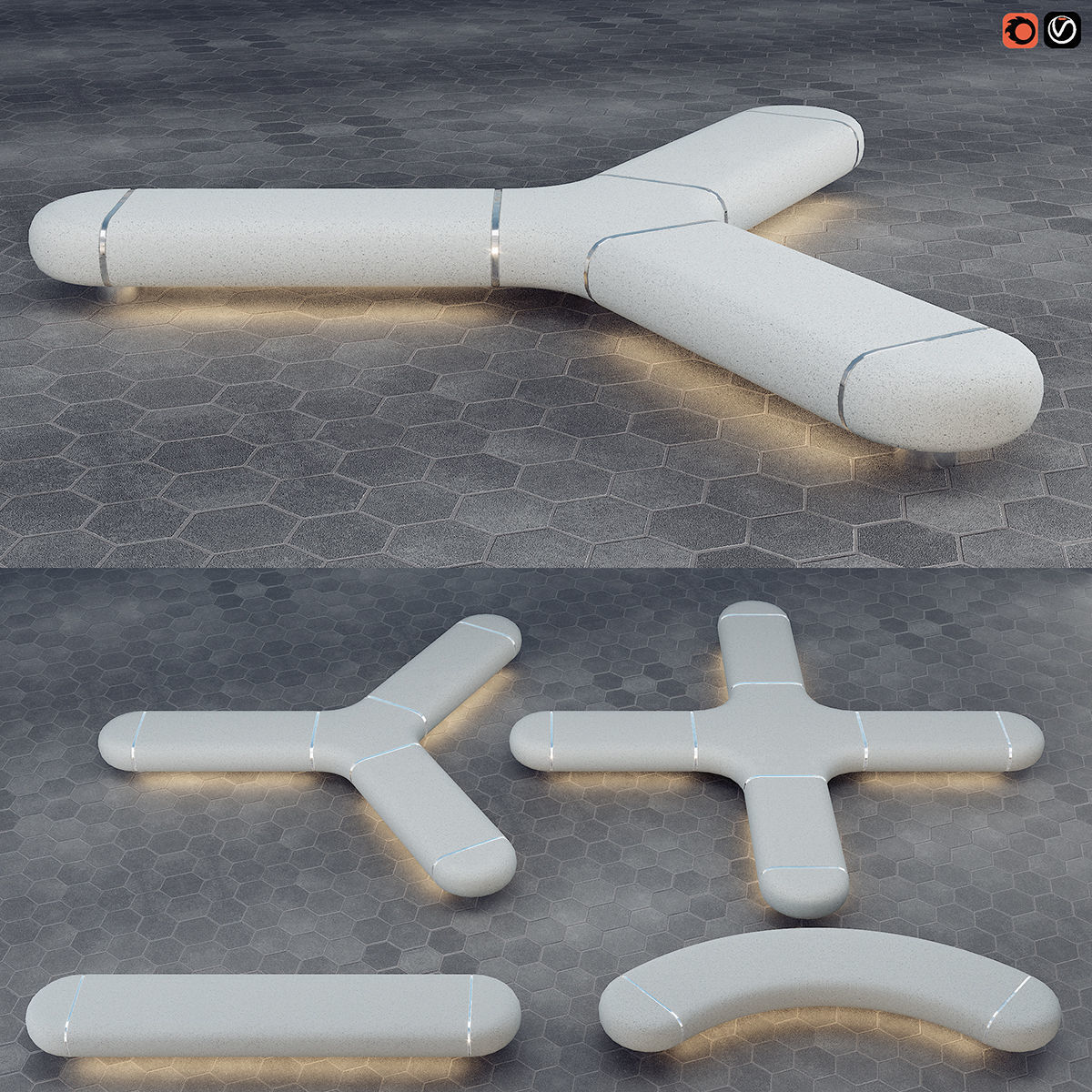 City concrete bench with backlight 3D model | CGTrader