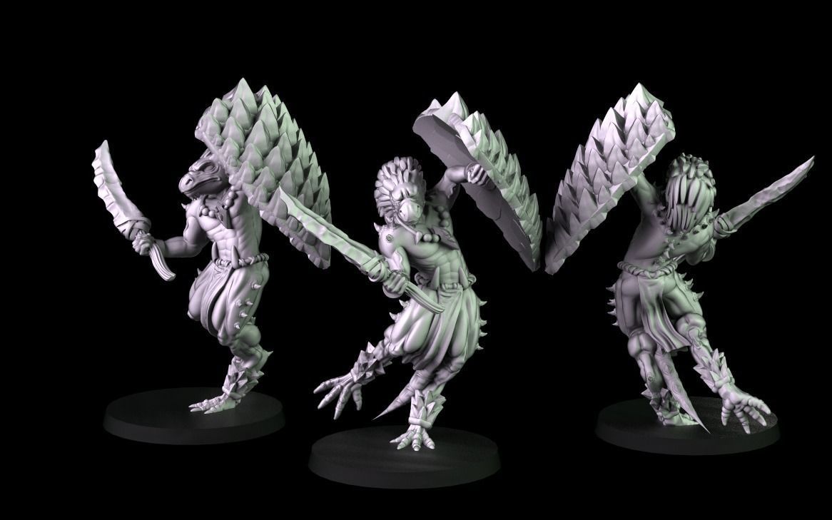 Lizardmen three figurines 3D model 3D printable | CGTrader