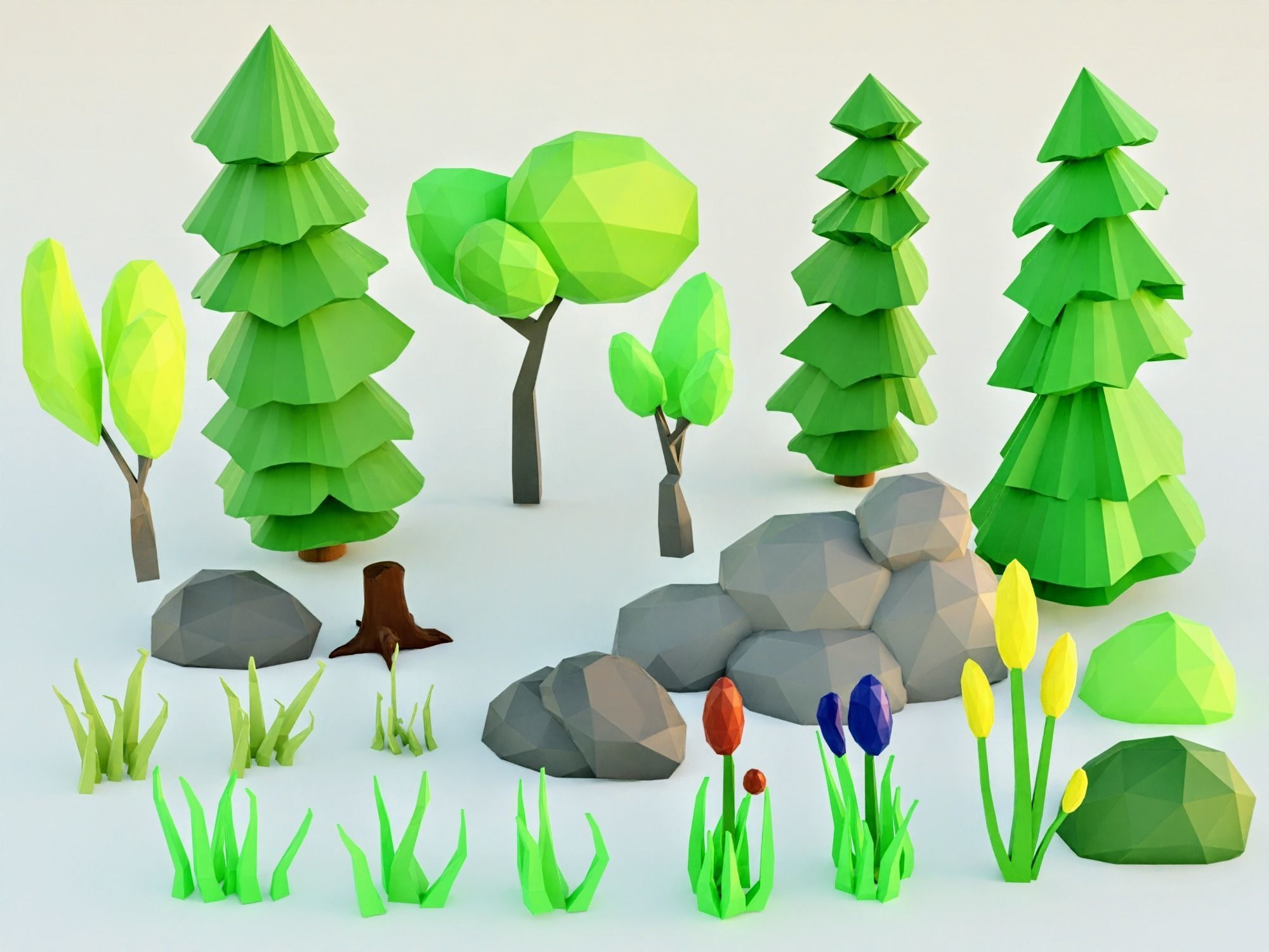 low poly seasonal trees plants and rocks of different biomes free VR ...