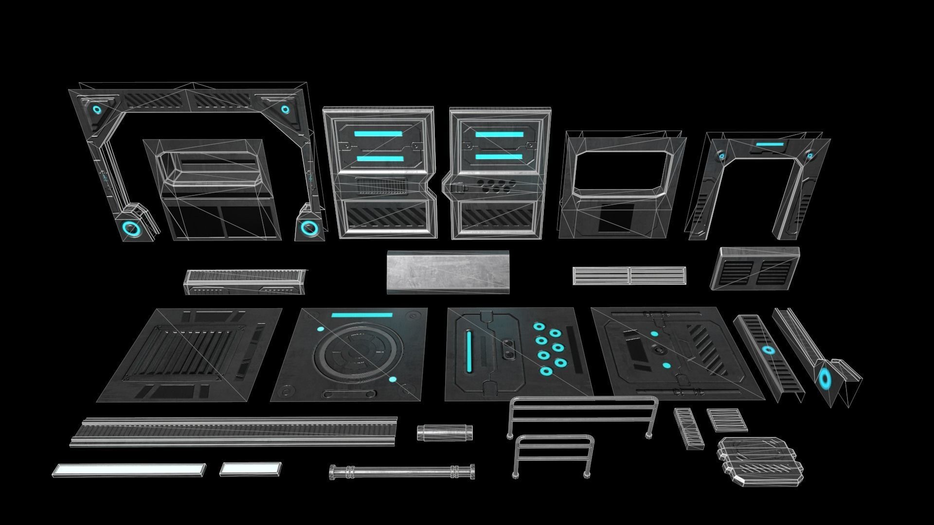 3D model Sci-Fi Modular Hallway Low-poly 3D model VR / AR / low-poly ...