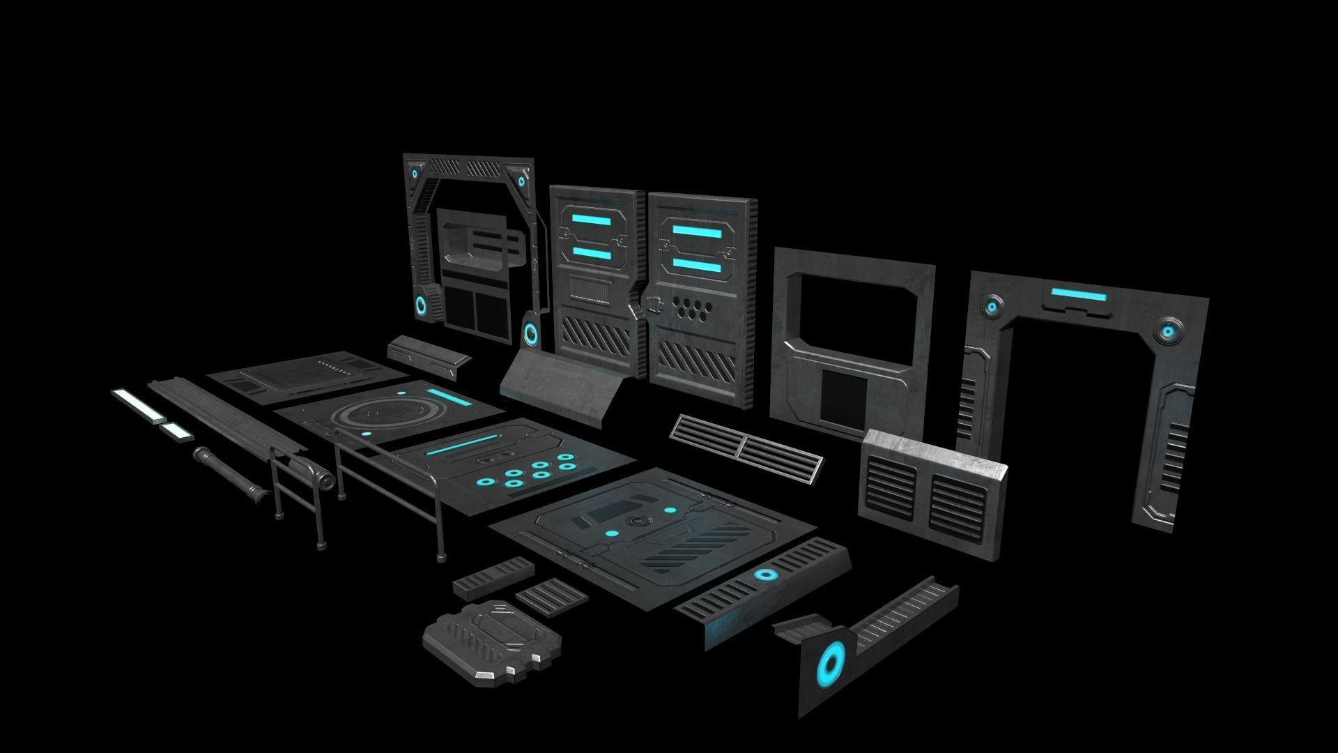 3D model Sci-Fi Modular Hallway Low-poly 3D model VR / AR / low-poly ...