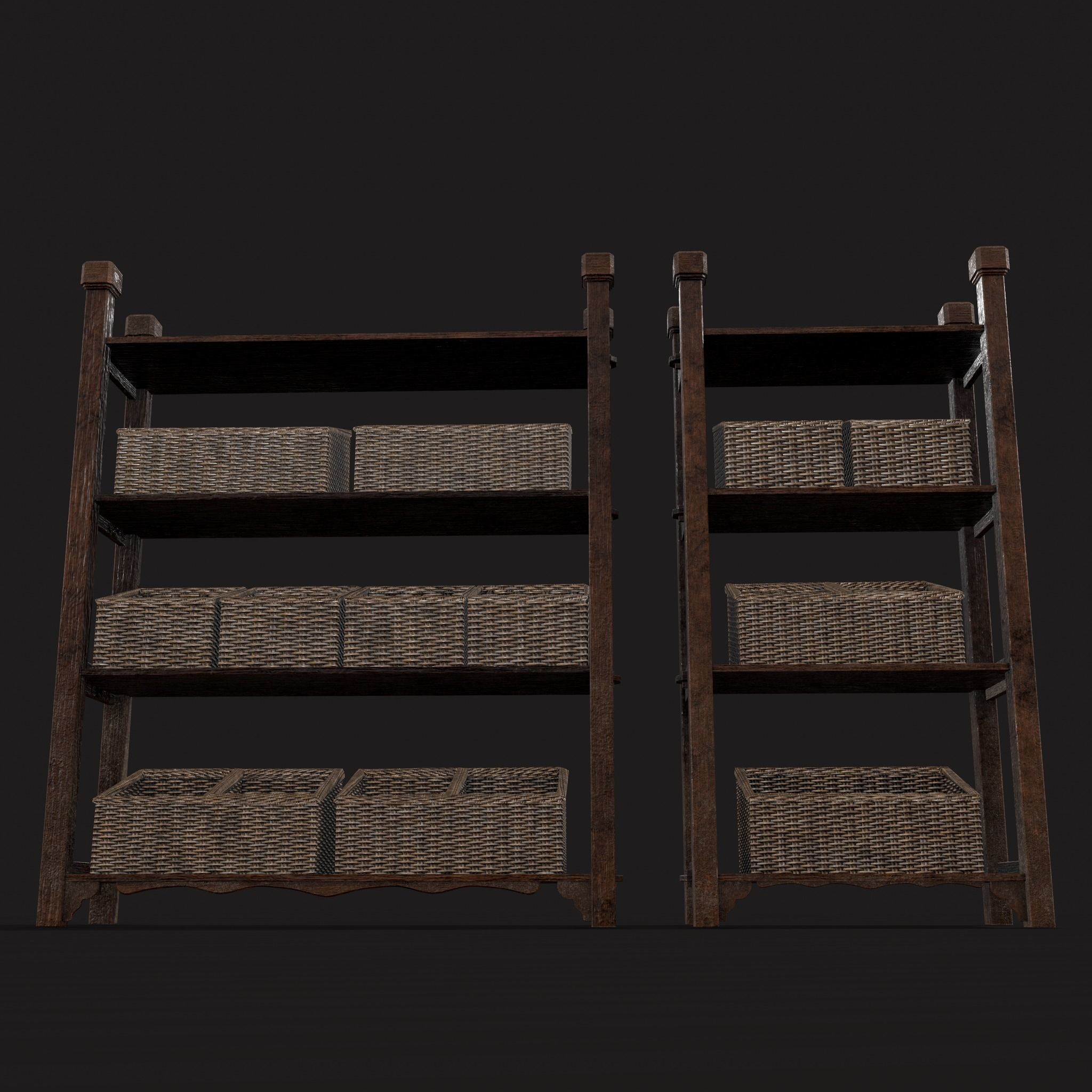 3D model Medieval Shelves with Baskets Display VR / AR / low-poly ...