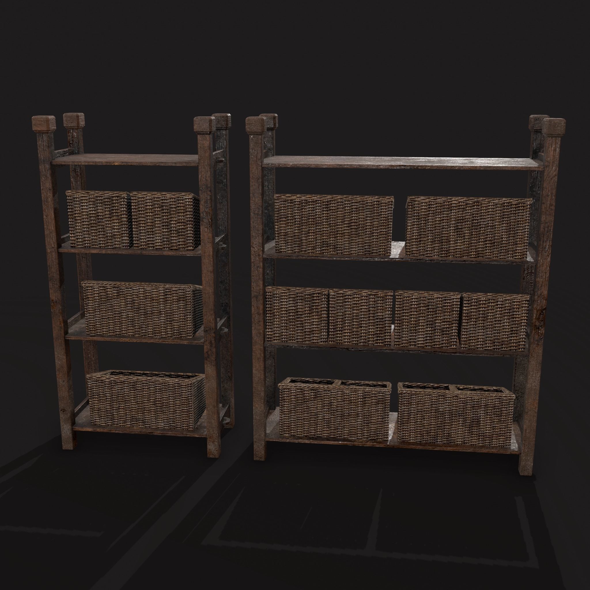 3D model Medieval Shelves with Baskets Display VR / AR / low-poly ...