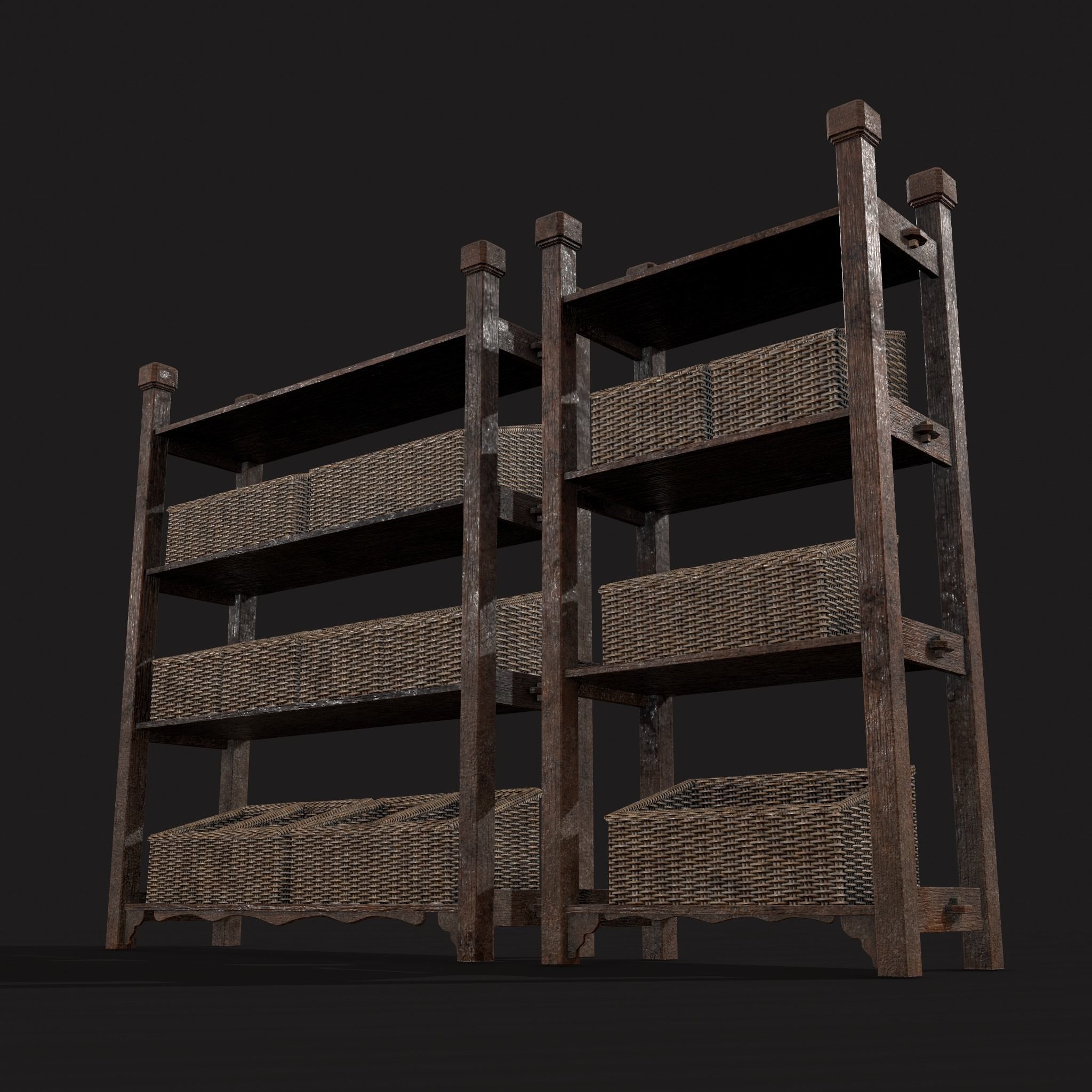 3D model Medieval Shelves with Baskets Display VR / AR / low-poly ...