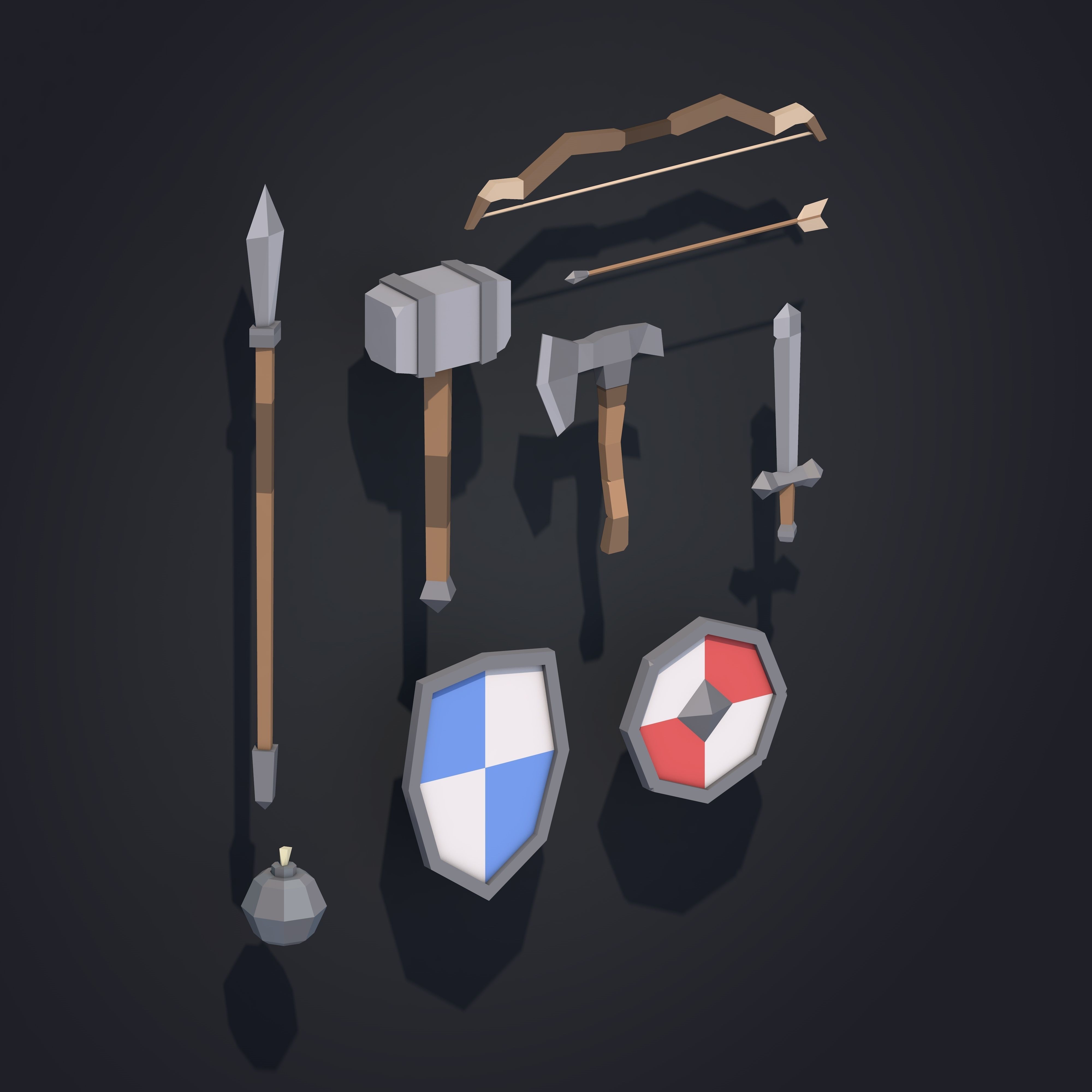 3D model Lowpoly Medieval Weapons Pack VR / AR / low-poly | CGTrader