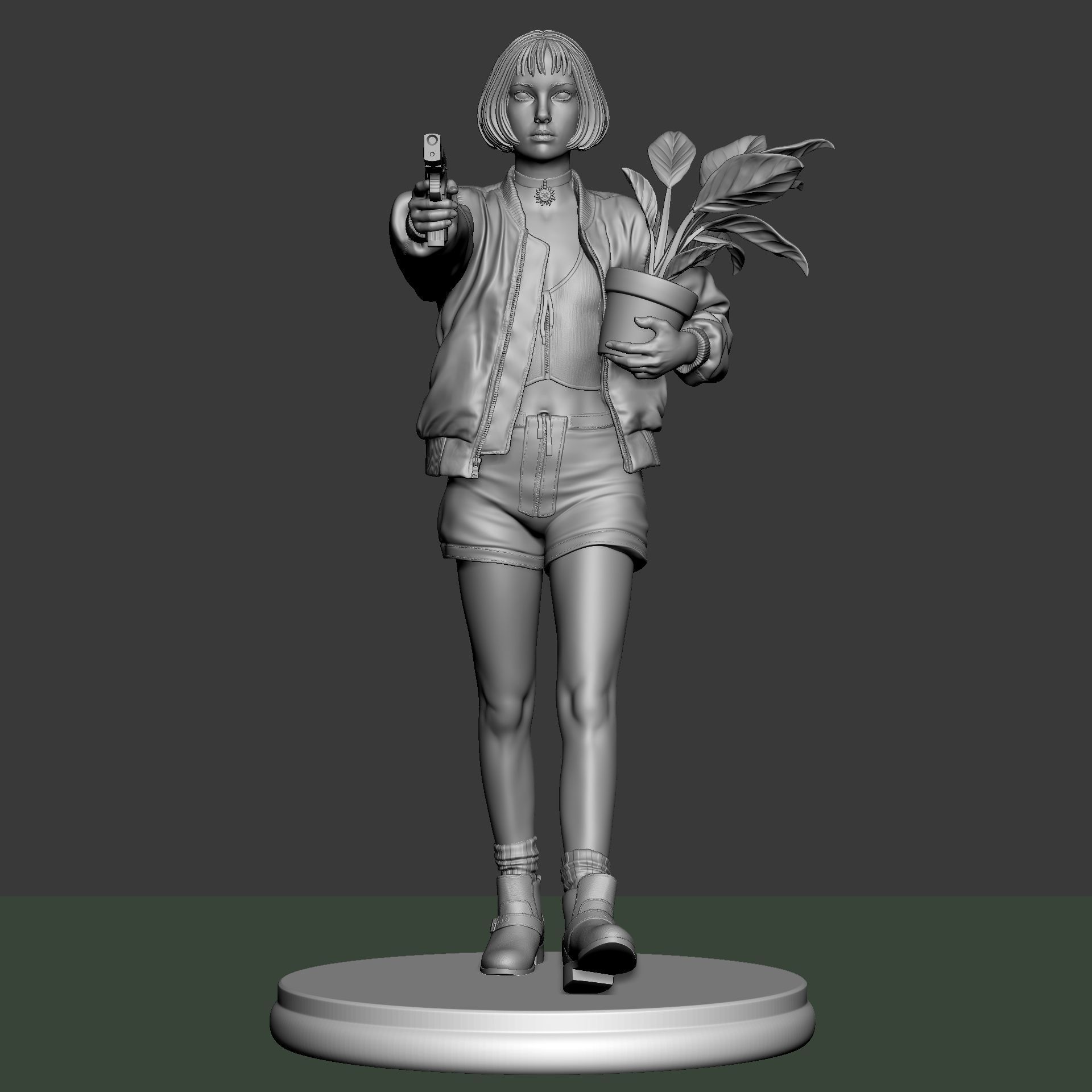 Mathilda woman holding gun and plants 3D model 3D printable | CGTrader